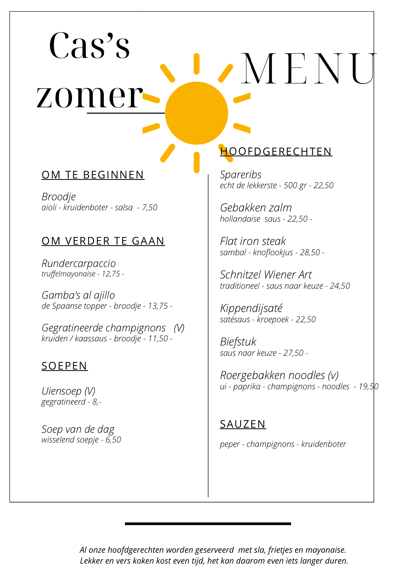 Eetcafe “Bij Cas” - Menu